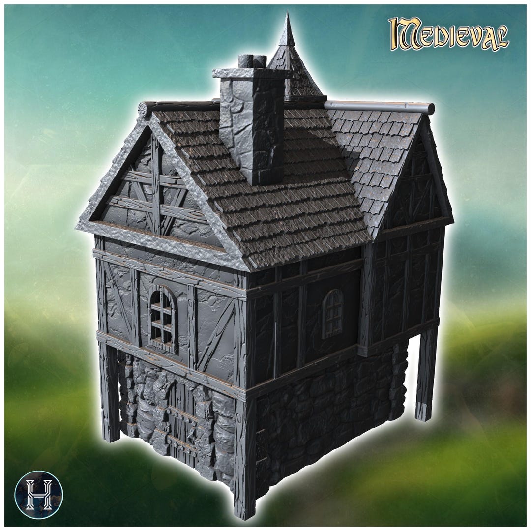 Medieval House With a Curved Wooden Roof, Stone Foundation, and Small ...