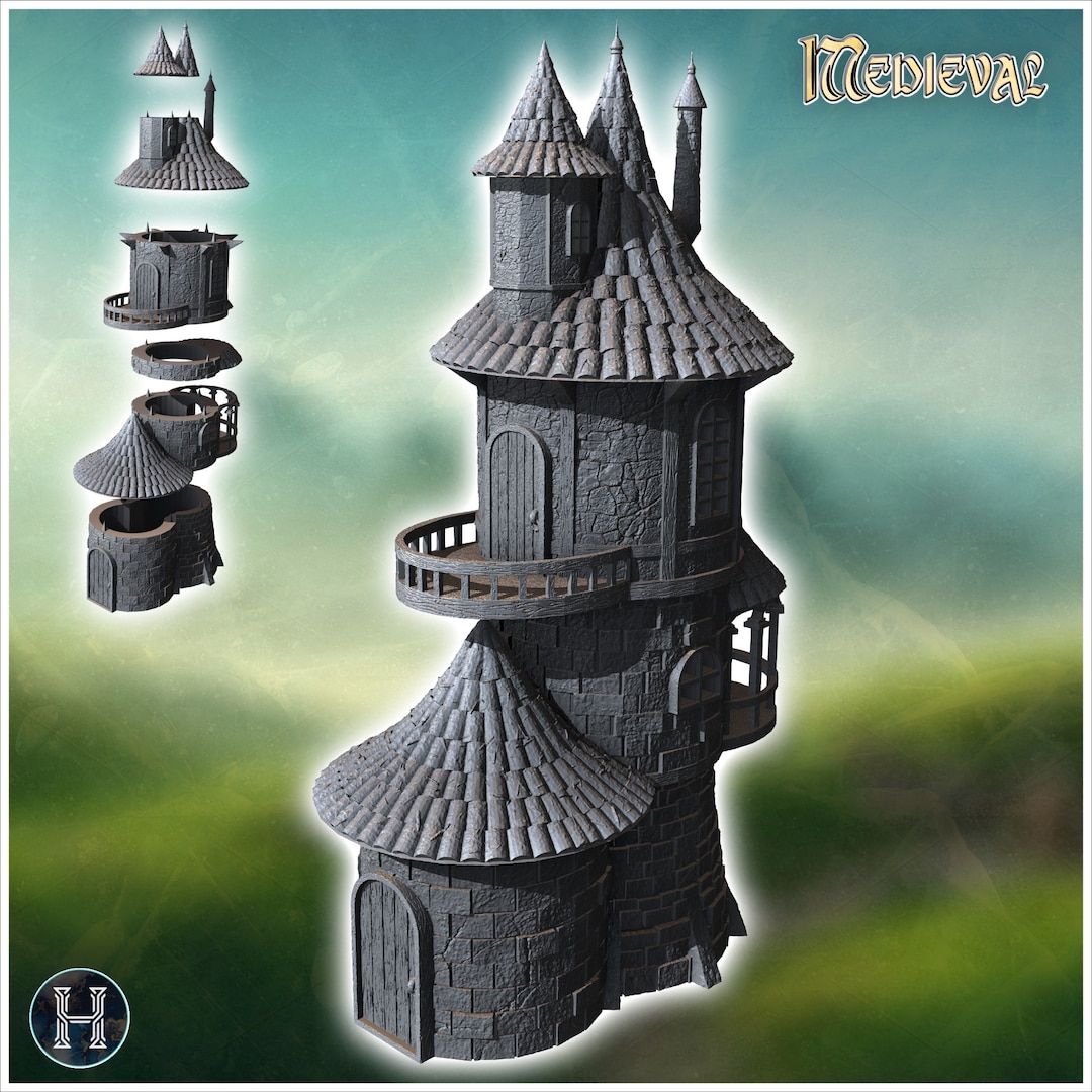 Medieval Tower With Tiled Roof, Wooden Door - STL 3D Print Dark Gothic ...