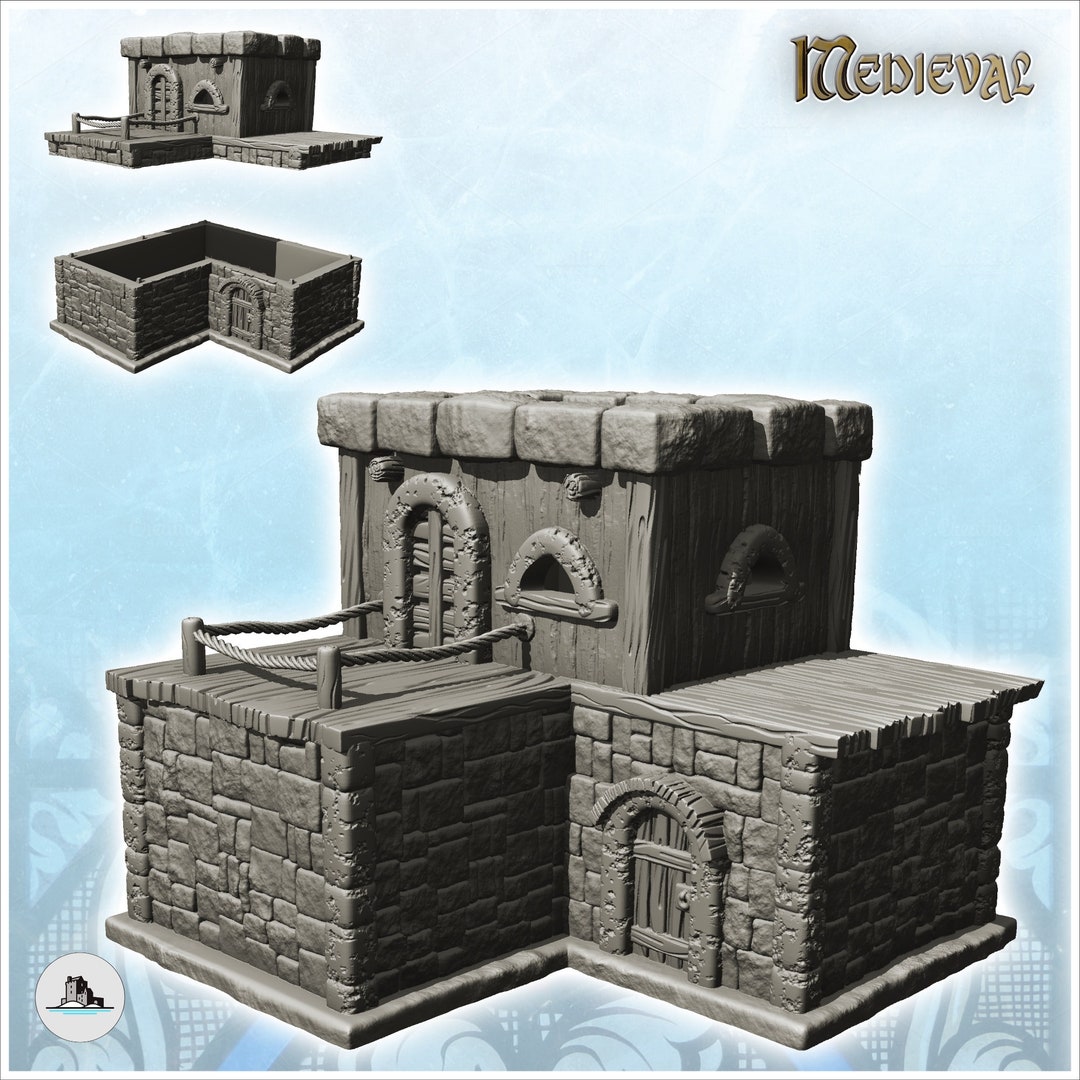 Medieval Stone Building With Flat Roof and Terrace - STL 3D Print Dark ...