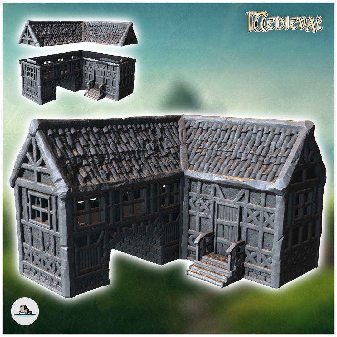 Medieval Half-timbered Building on Stone Platform With Large Archway ...