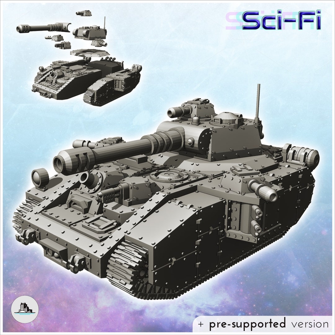 Futuristic Super-heavy Tank With Turret, Autocannon and Bolters (12 ...