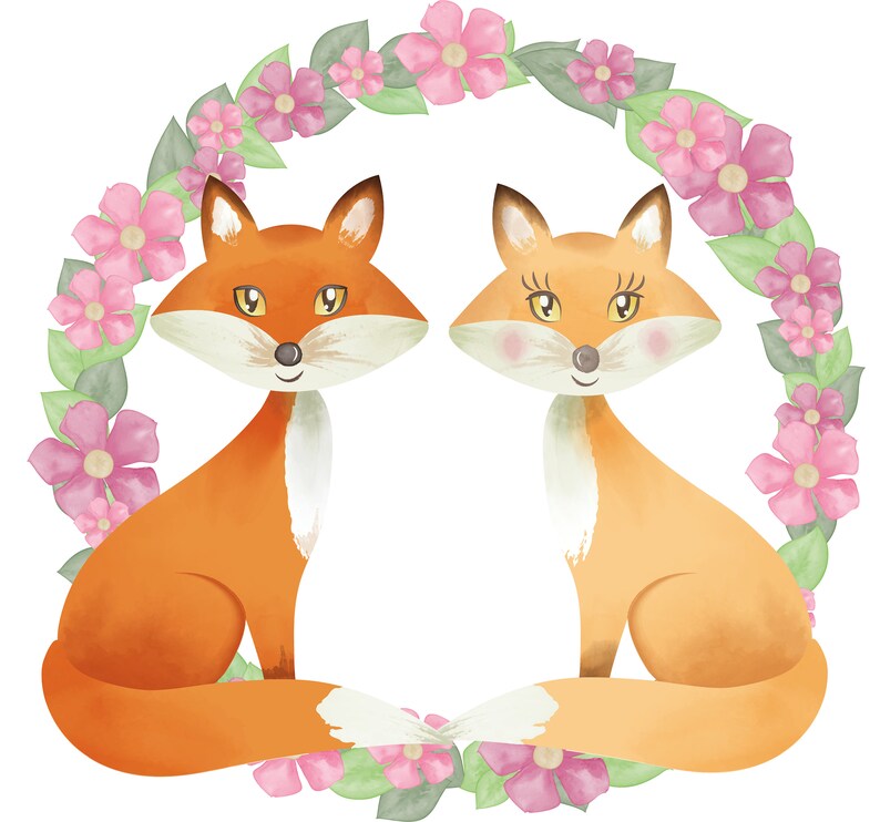Cute Fox Couple Clipart Set With 7 Elements - Etsy Denmark