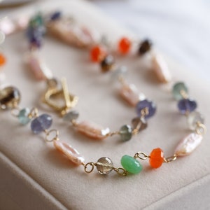 Lessie Multi Gemstone Long Necklace - Etsy