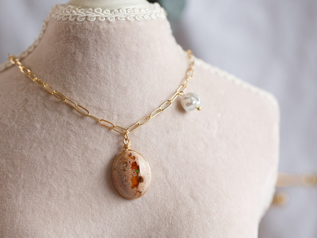 Isabella Mexican Fire Opal Pendant Necklace - Etsy