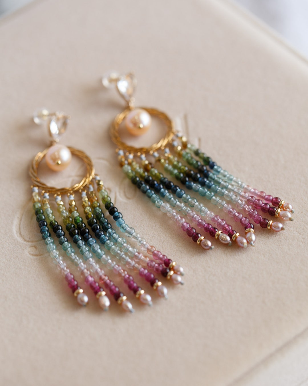 Vanessa Rainbow Tourmaline Waterfall Tassel Earrings - Etsy
