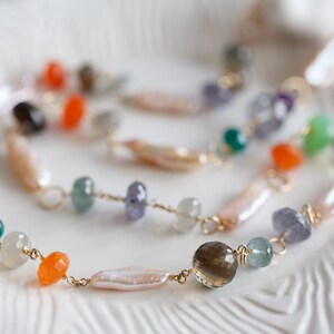 Lessie Multi Gemstone Long Necklace - Etsy