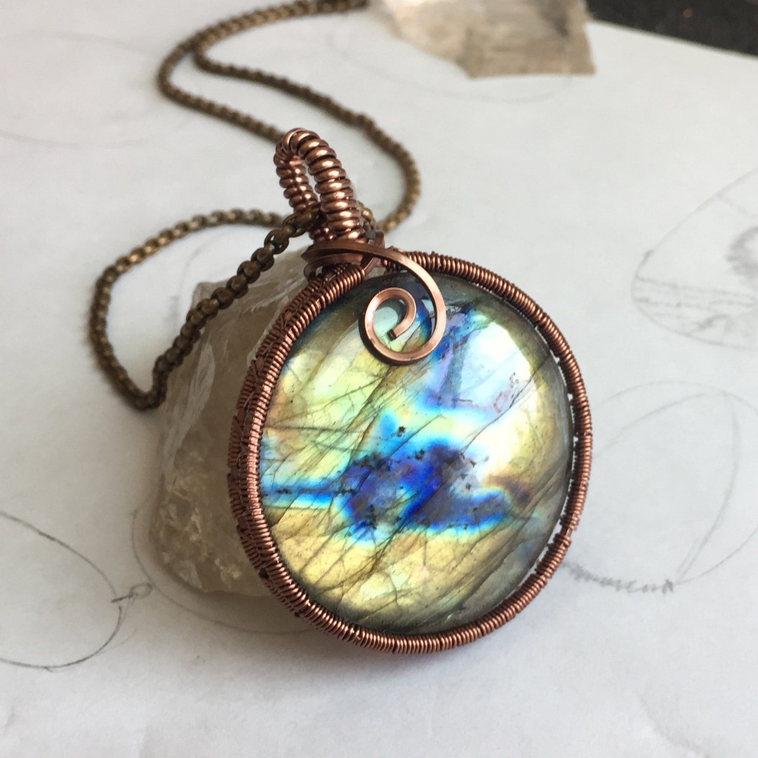 Lara Natural Labradorite Copper Wire Pendant Necklace - Etsy