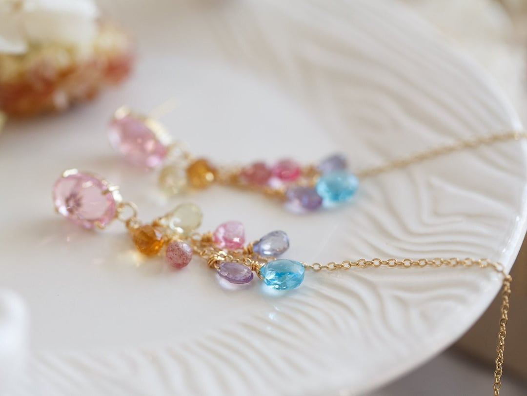 Joyce Pink Gemstone Cluster Earrings - Etsy