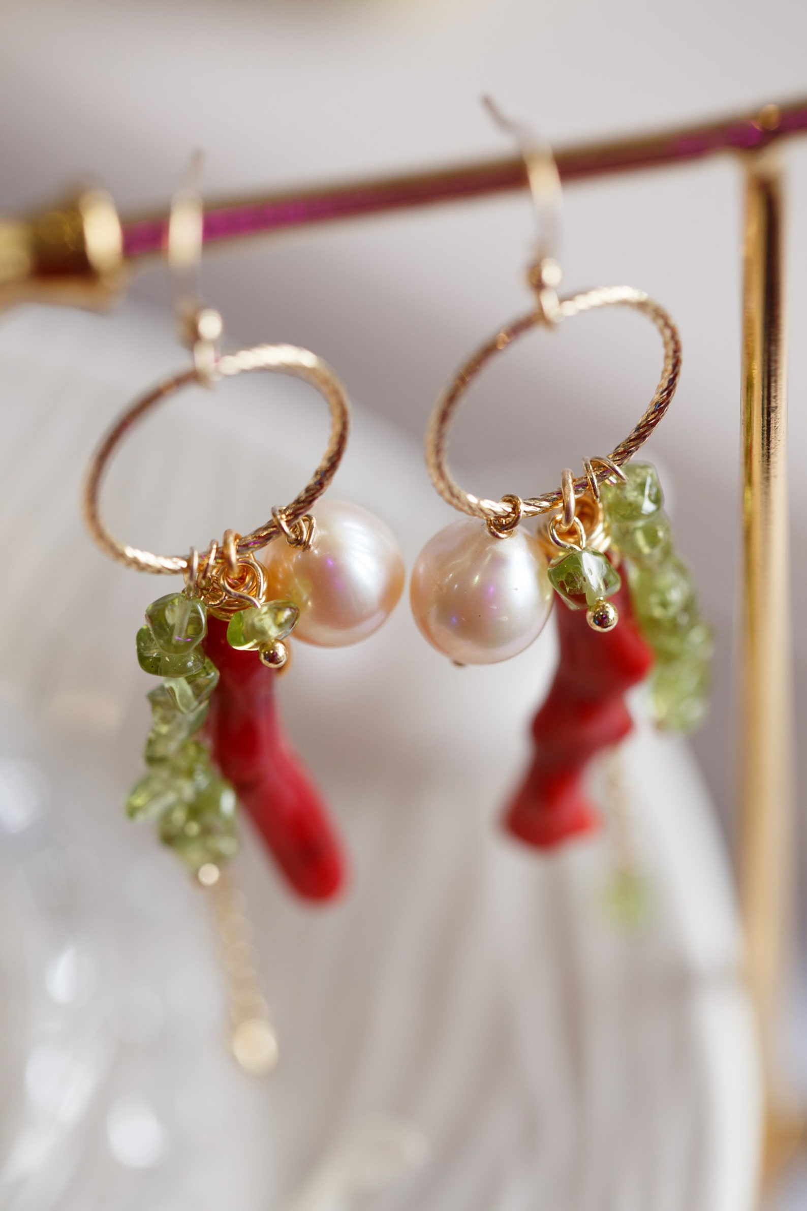 Caroline Coral Gemstone Cluster Loop Earrings - Etsy
