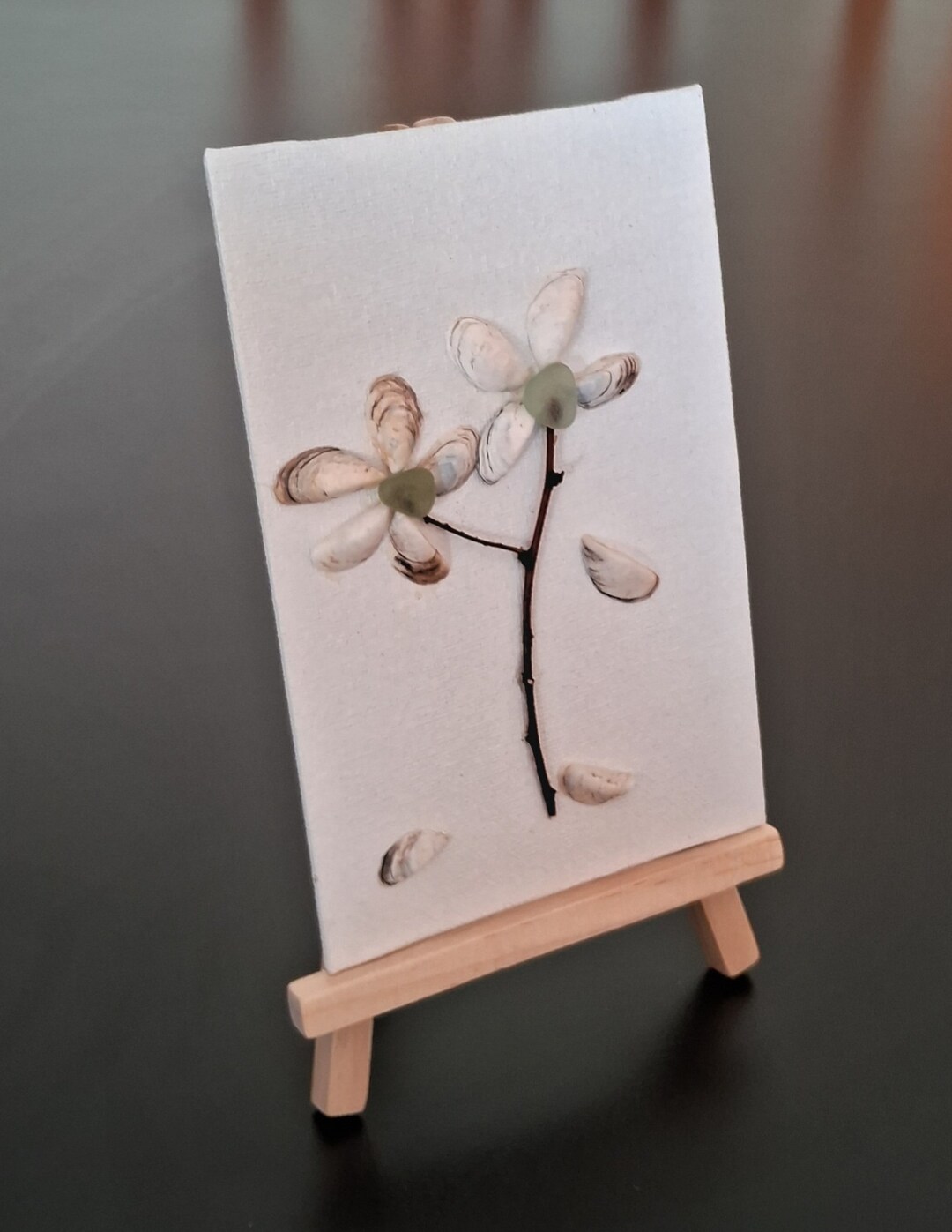 Genuine Sea Glass & Sea Shell Mini Canvas Flower Picture Michigan Great ...