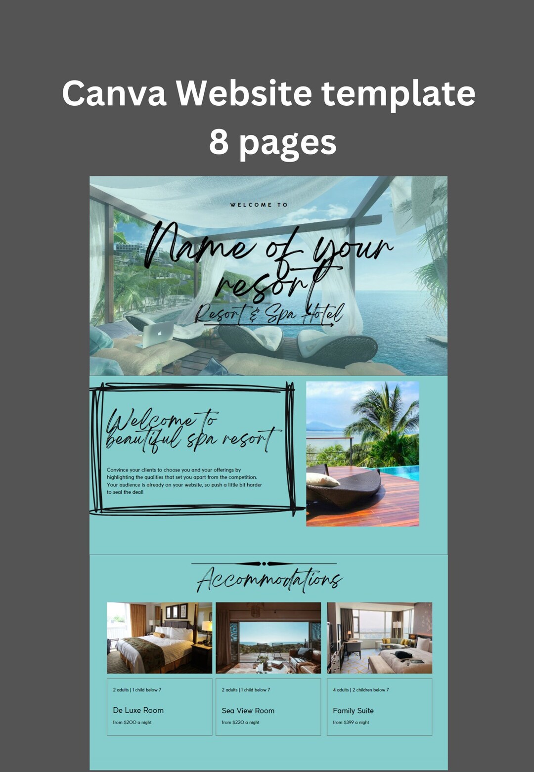 Canva Website Design Hotel Resort Template 8 Pages - Etsy