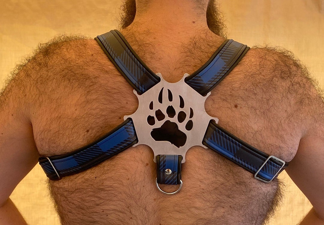 Bear Themed Deluxe Bulldog Harness Feat. Blue Buffalo Plaid Leather - Etsy