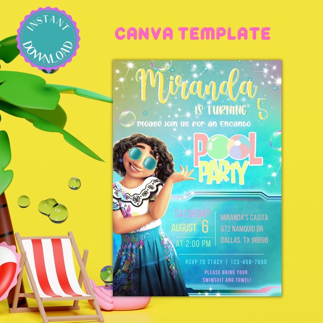 Encanto Pool Party Birthday Invitation, Pool Party Invite Digital ...