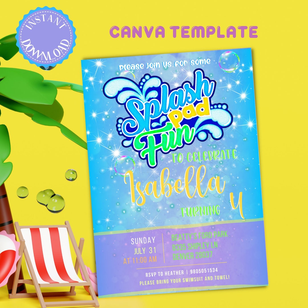 Splash Pad Birthday Invitation, Splash Pad Fun Invite Digital Download ...