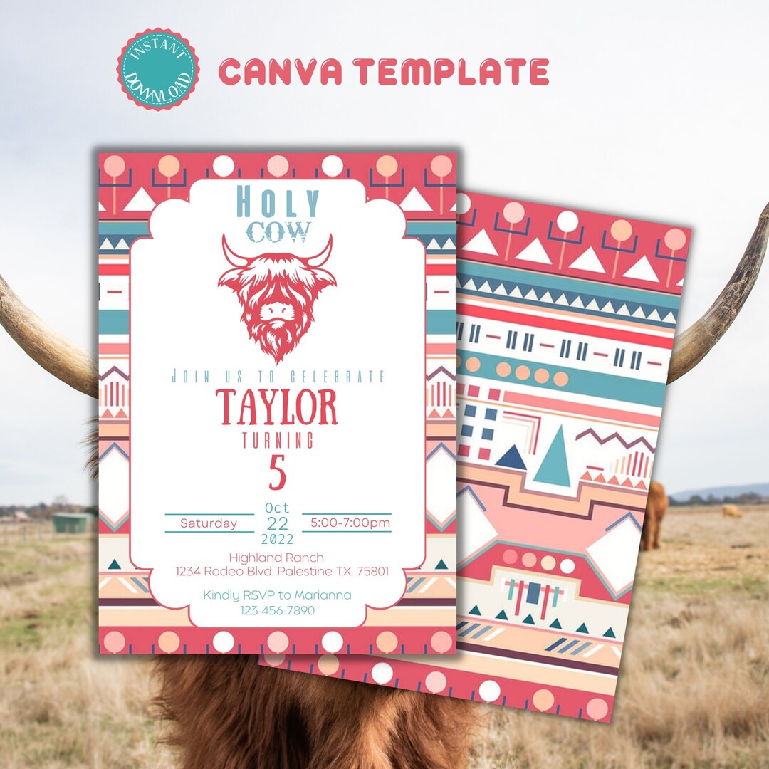 Highland Cow Birthday Invitation | Cows Western Invitations | Bohemian ...