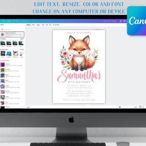 Editable Watercolor Red Fox Theme Birthday Party Invitation, Minimalist ...