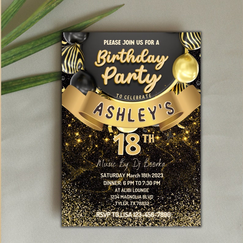 Editable Gold Glitter and Black Birthday Hollywood Dinner - Etsy