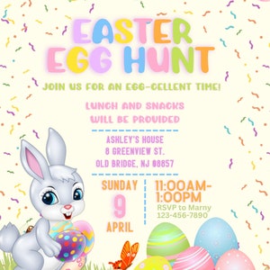 Editable Easter Egg Hunt Digital Invitation | Easter Hunt Rainbow Girl ...