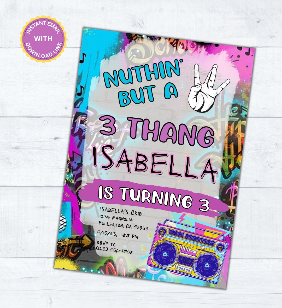 Editable Nuthin but a 3 Thang Birthday Digital Invitation, Turning 3 ...