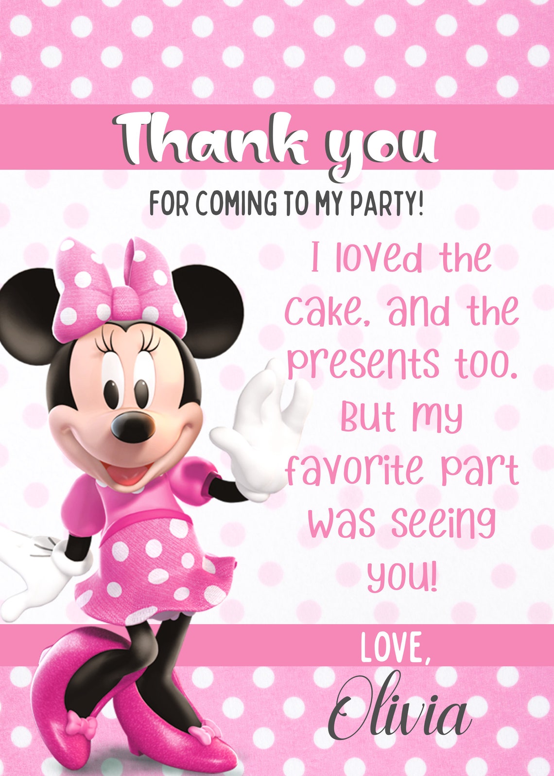 Minnie Mouse Thank You Card Digital Download Canva Template - Etsy