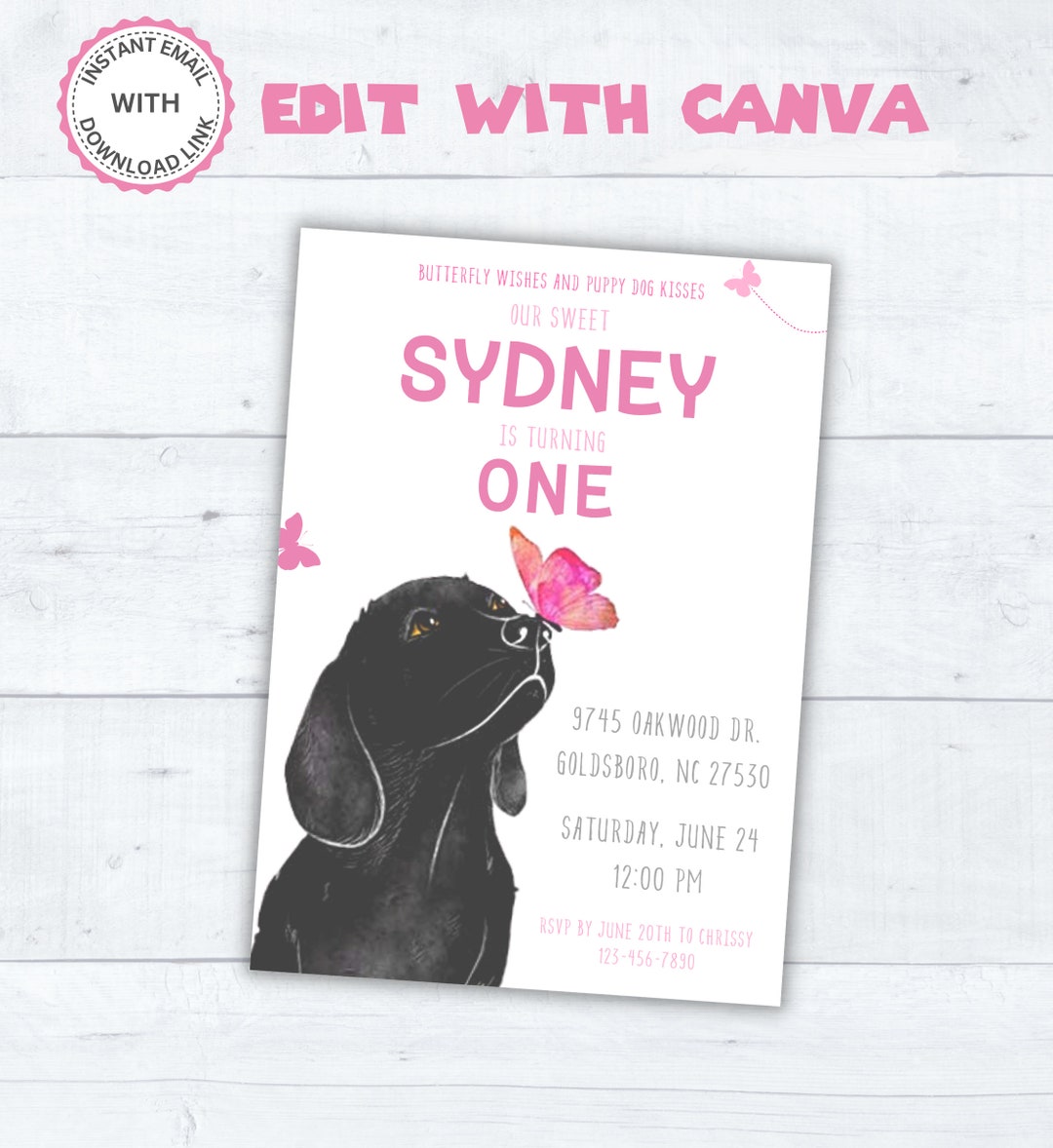 Editable Rainbow Lets Pawty Puppy Dog Theme Birthday Invitation ...