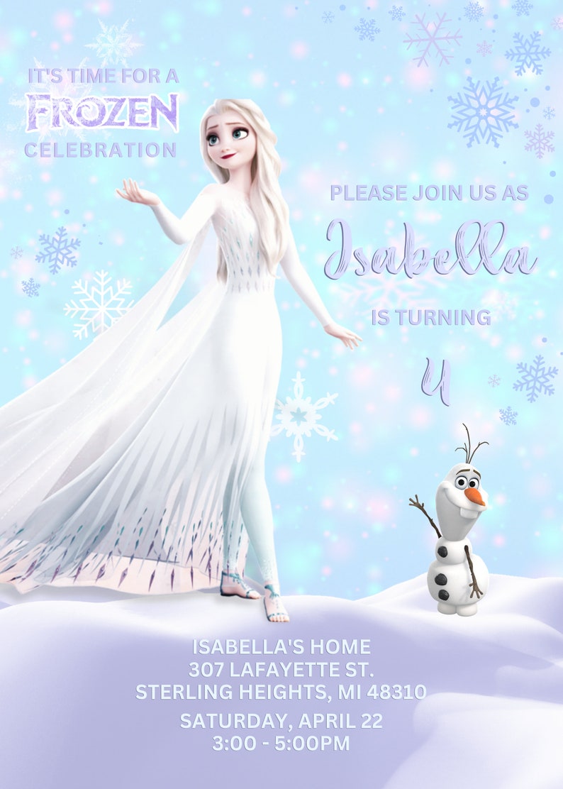 Editable Elsa And Olaf Frozen Birthday Invitation Blue Etsy