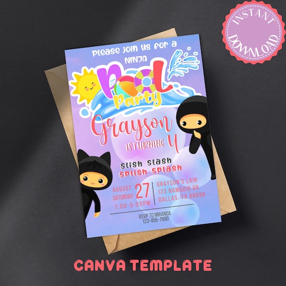 Ninja Pool Party Invitations Ninja Birthday Party Invitations | Get