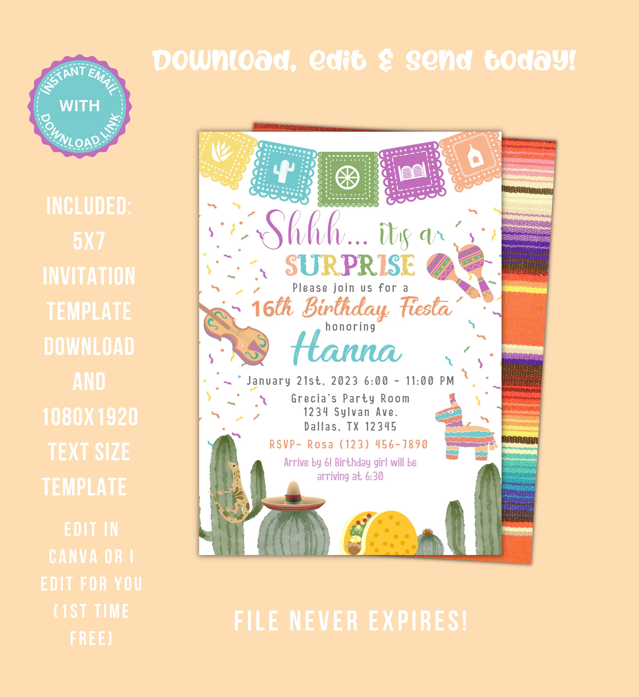Surprise Taco Fiesta Birthday Invitation Template, Editable ...