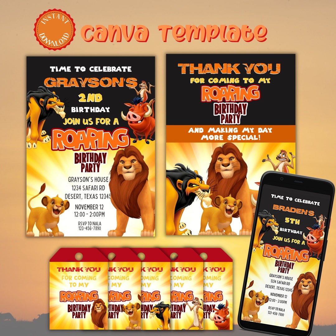 Lion King Theme Birthday Party Invitation. Lion King Party Invite ...