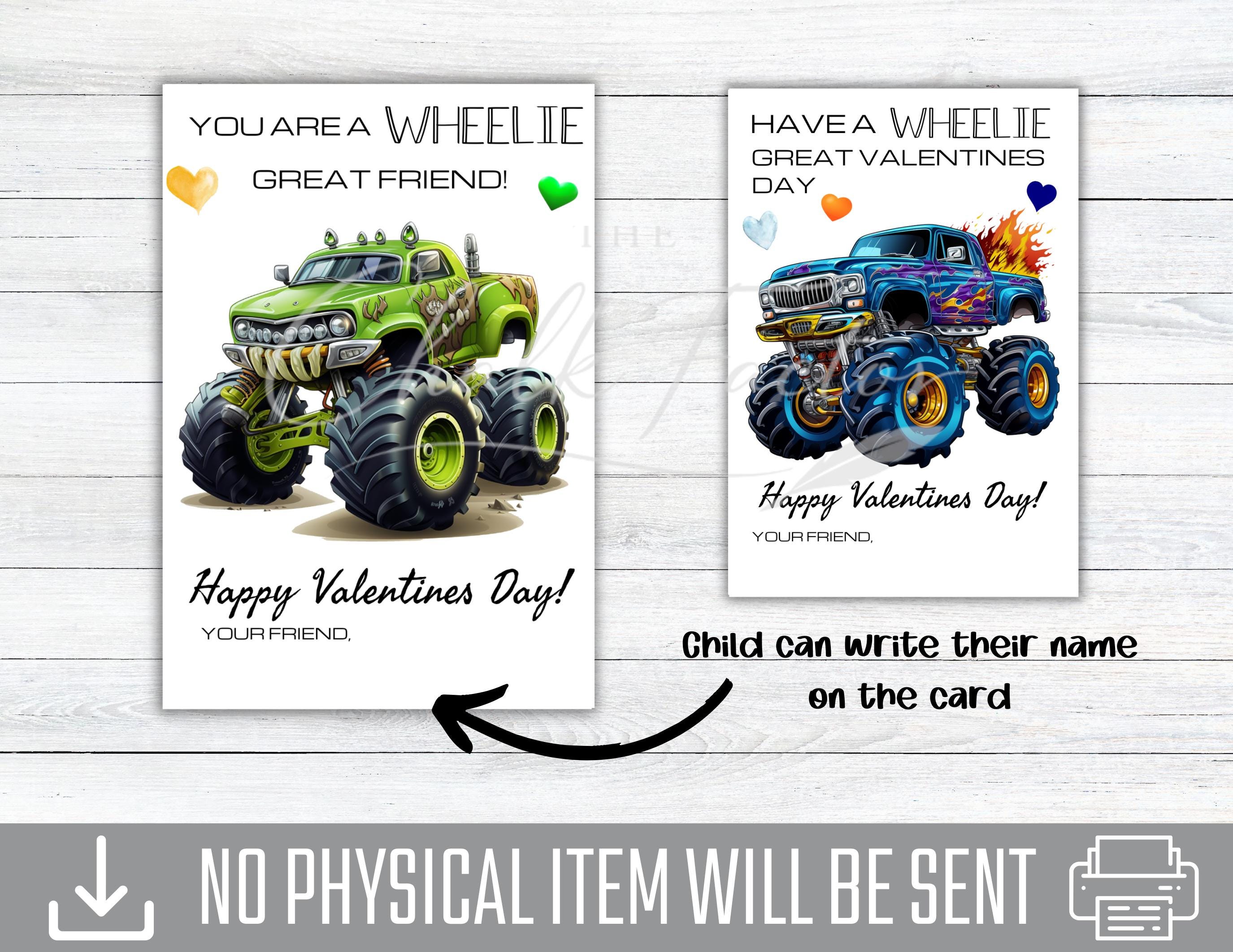 Monster Truck Valentines | 7 Designs, Kids Classroom Cards (instant ...