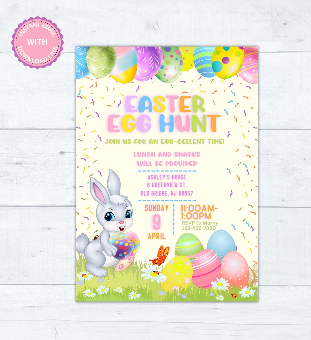 Editable Easter Egg Hunt Digital Invitation | Easter Hunt Rainbow Girl ...
