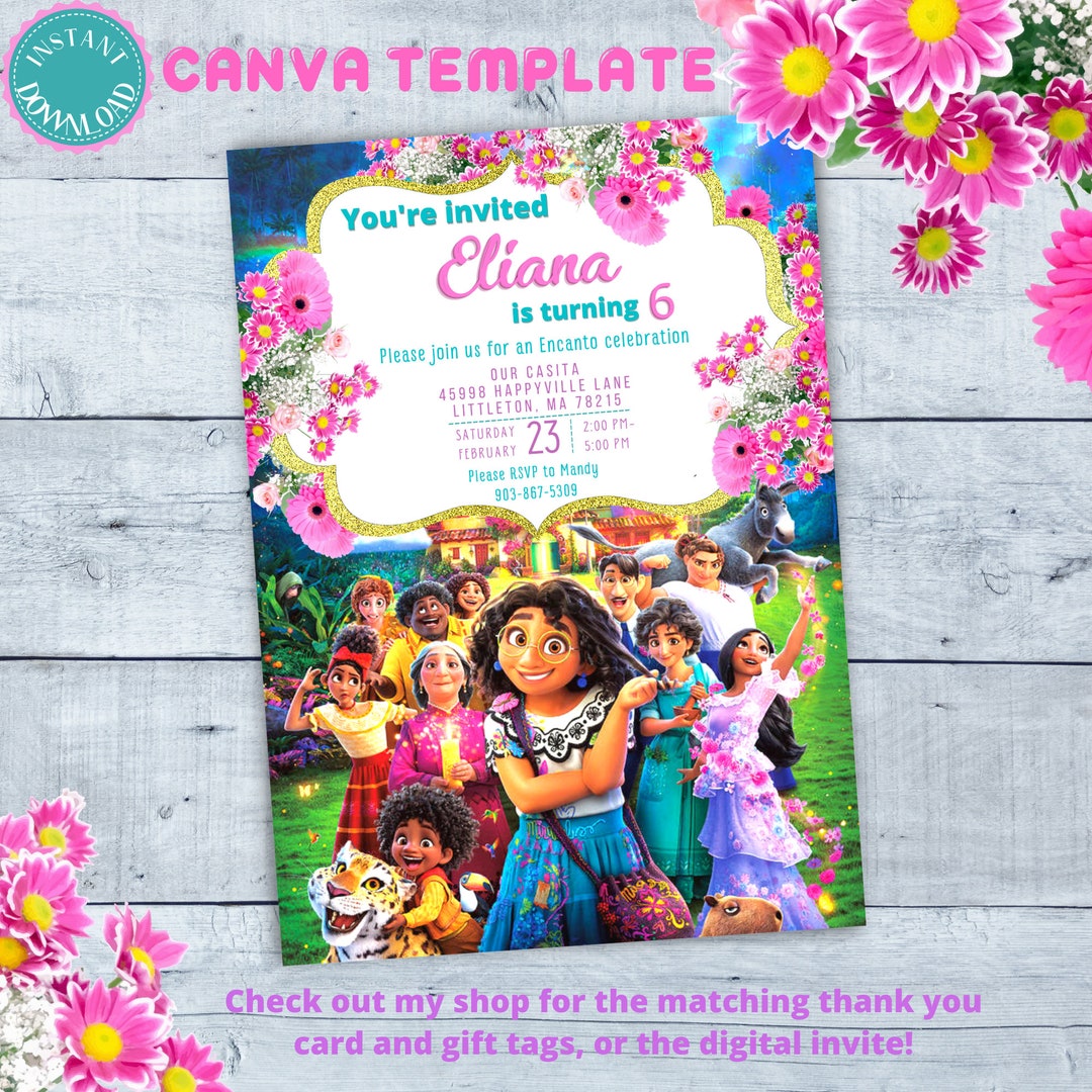 Encanto Birthday Invitation, With Mirabel and Madrigal Family, Invite ...