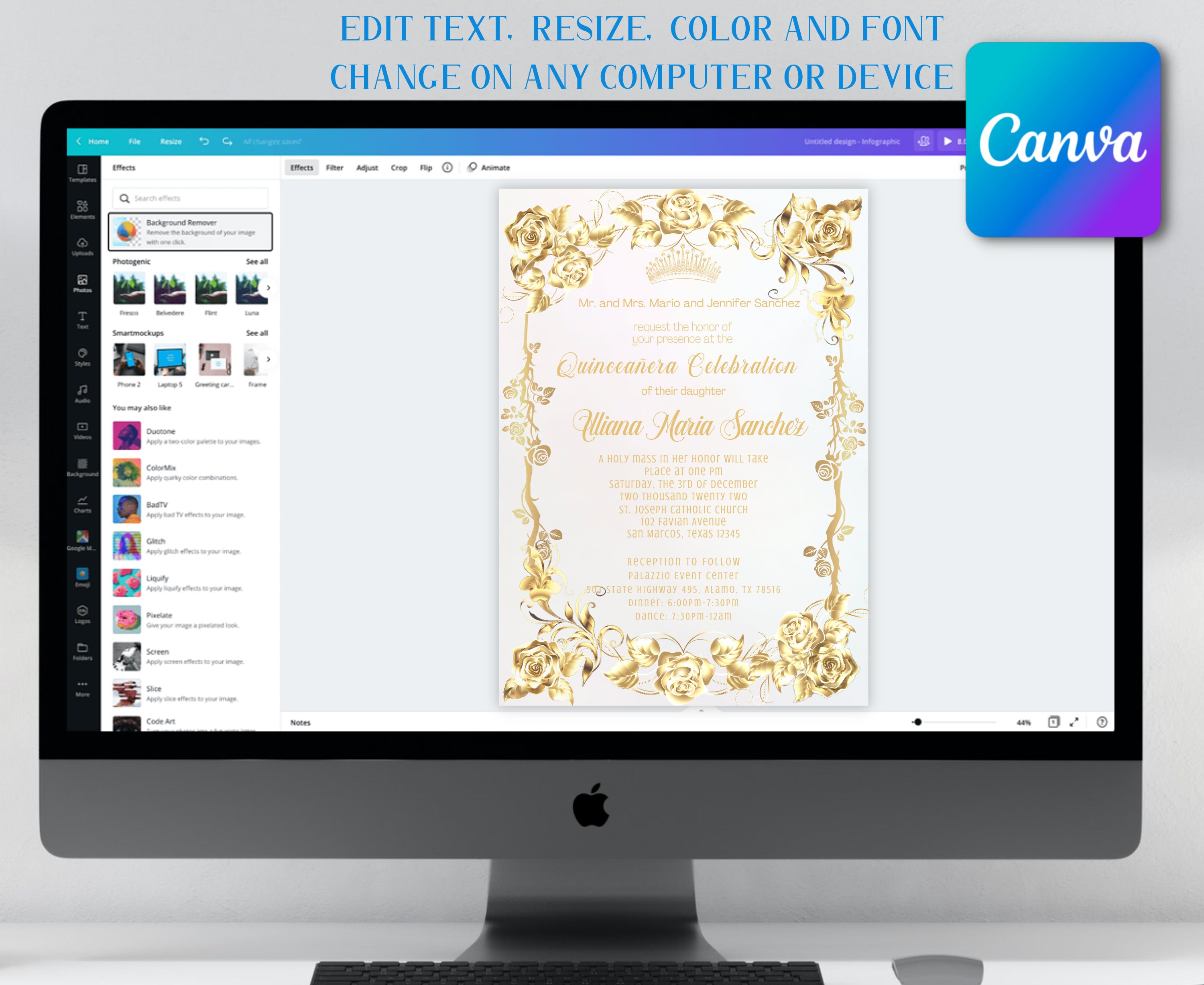Quinceañera Invitation Printable EDITABLE TEMPLATE Pearl - Etsy