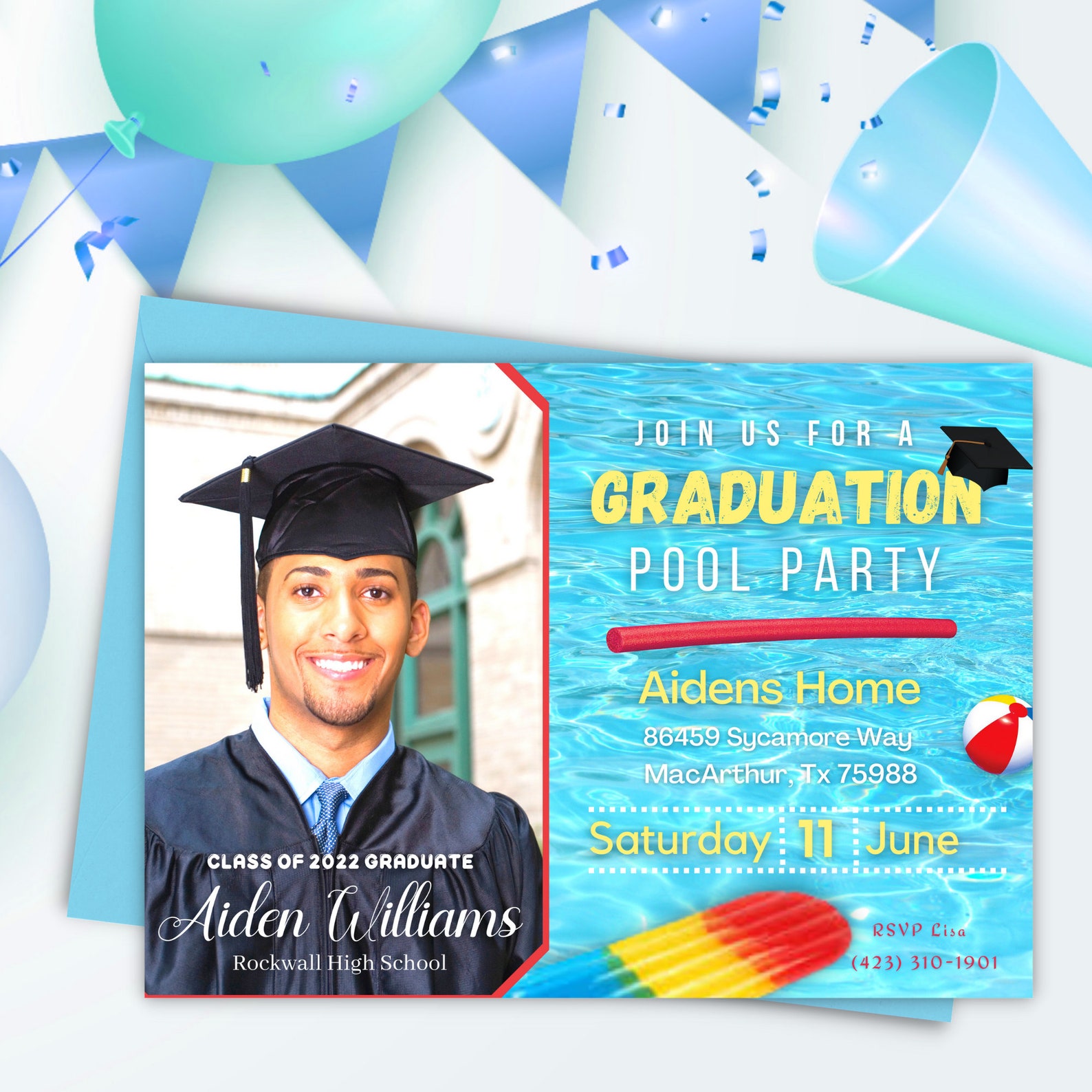 Graduation Pool Party Invitation Graduation Pool Party Bash - Etsy