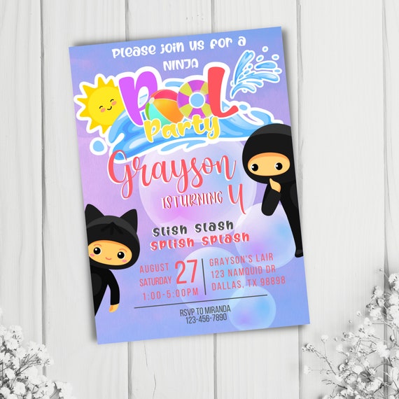 Ninja Pool Party Invitations Ninja Birthday Party Invitations | Get