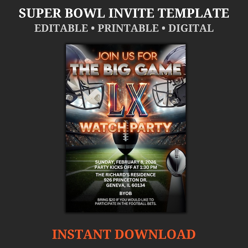 Superbowl Birthday Flyer - Etsy