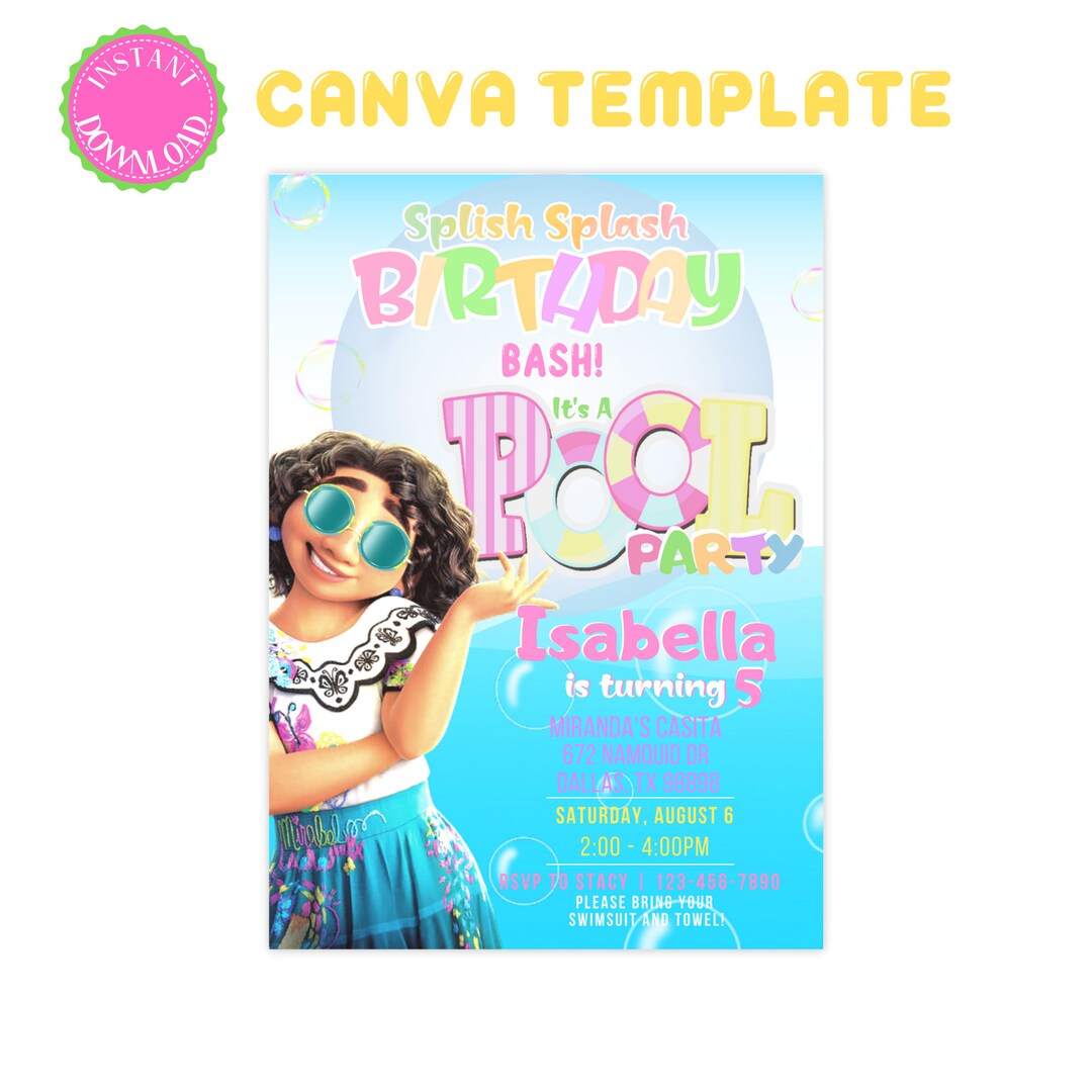 Encanto Pool Party Birthday Invitation, Pool Party Invite Digital ...
