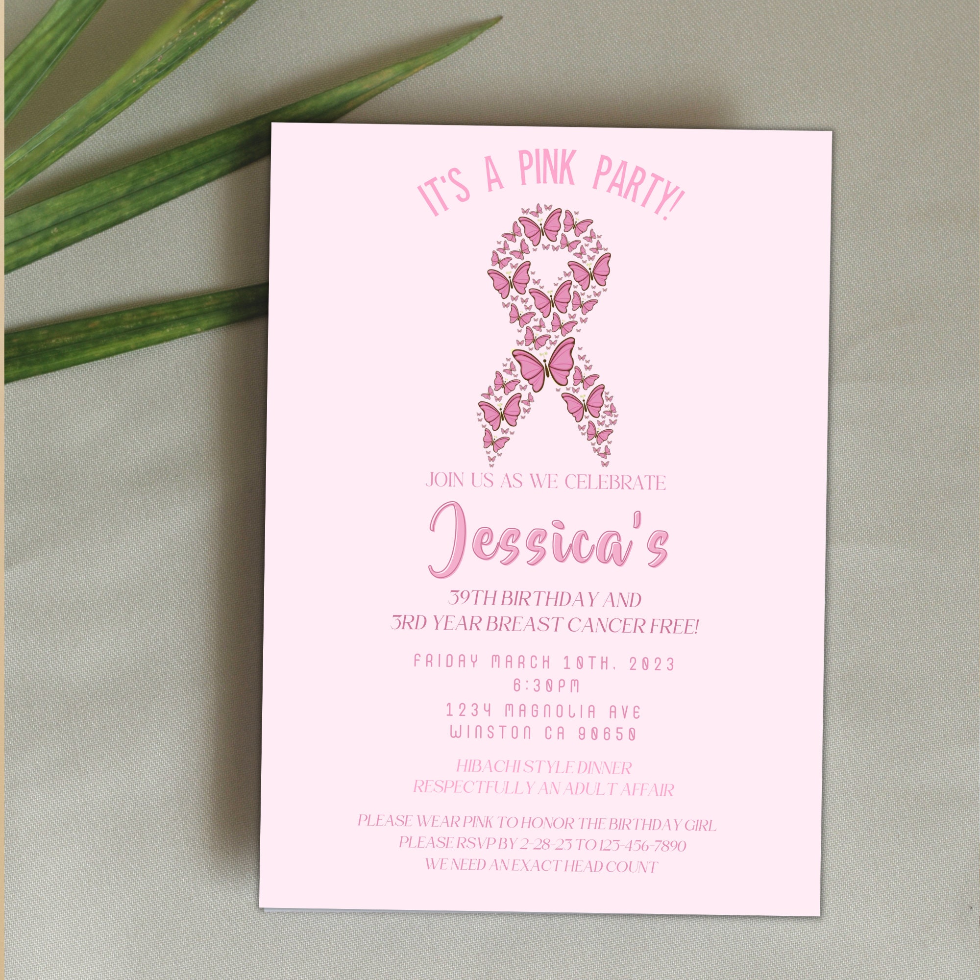 Editable Pink Party Birthday Digital Invitation, Cancer Free Survivor ...