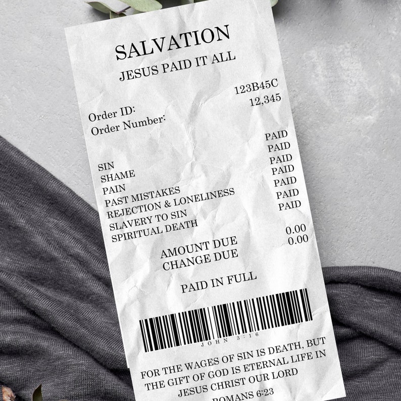 Jesus Paid It All Receipt, Salvation Printable Digital Download - Etsy