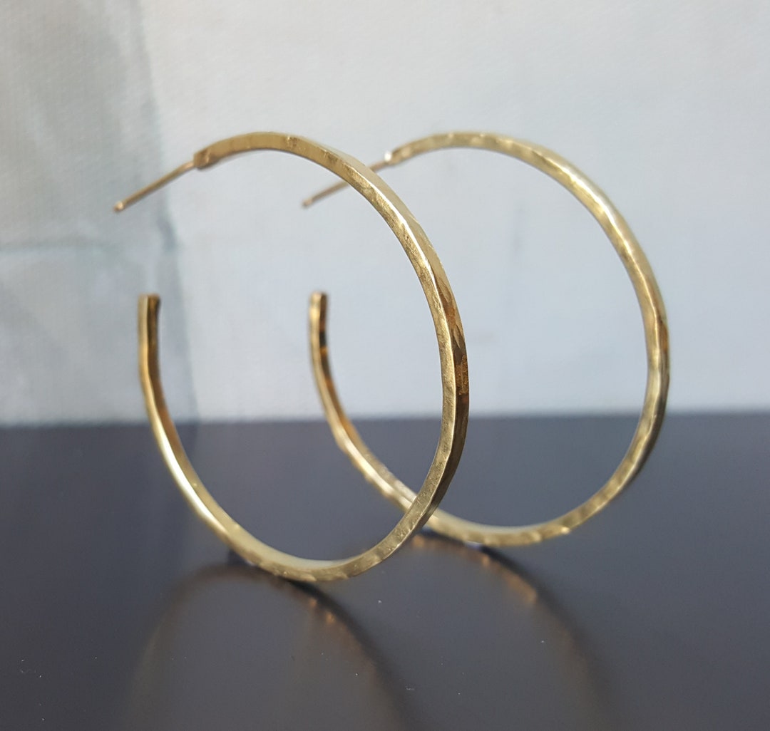 18k Solid Gold Hand Forged Hoop Earrings, 18k Solid Gold Hoop Earrings ...