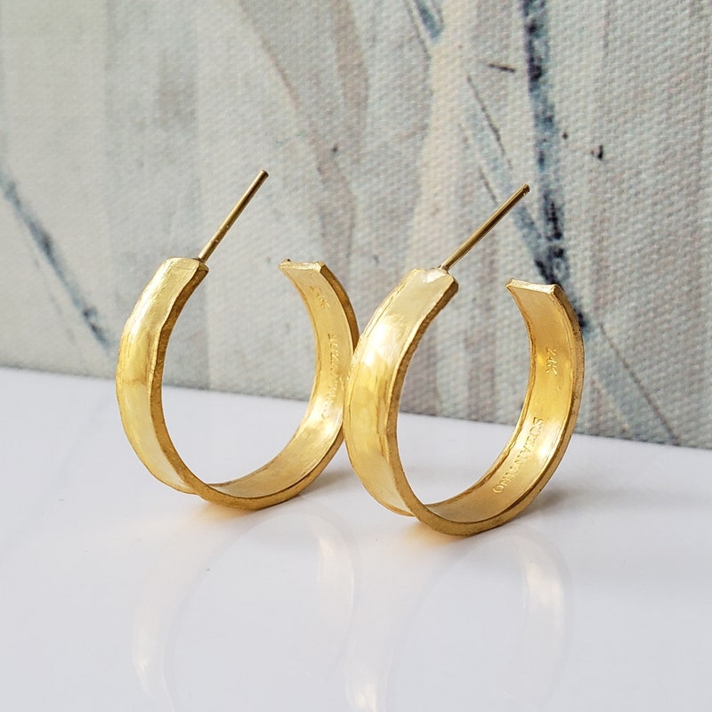 Solid 24k Gold Hoop Earrings - Etsy