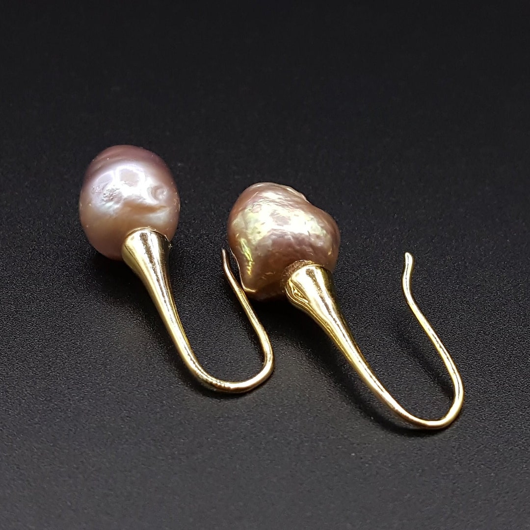 14k Gold Baroque Edison Pearl Drop Earrings: Handmade Freshwater Pearls ...