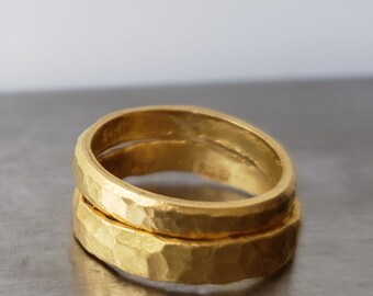 Solid 1 Troy Ounce 24k Pure Gold Hammered Finish Ring. - Etsy