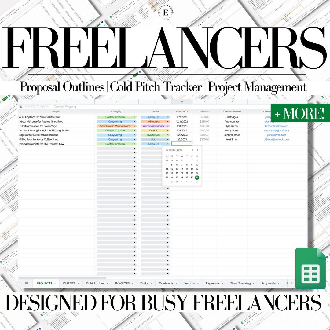 Freelance Planner | Google Sheets Digital Planner | Habits Tracker ...