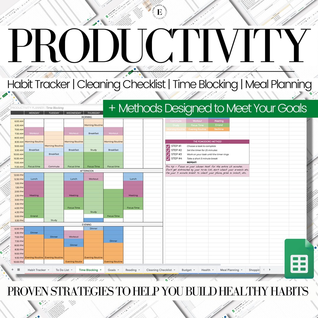 Productivity Planner | Google Sheets Digital Planner | Meal Planner ...