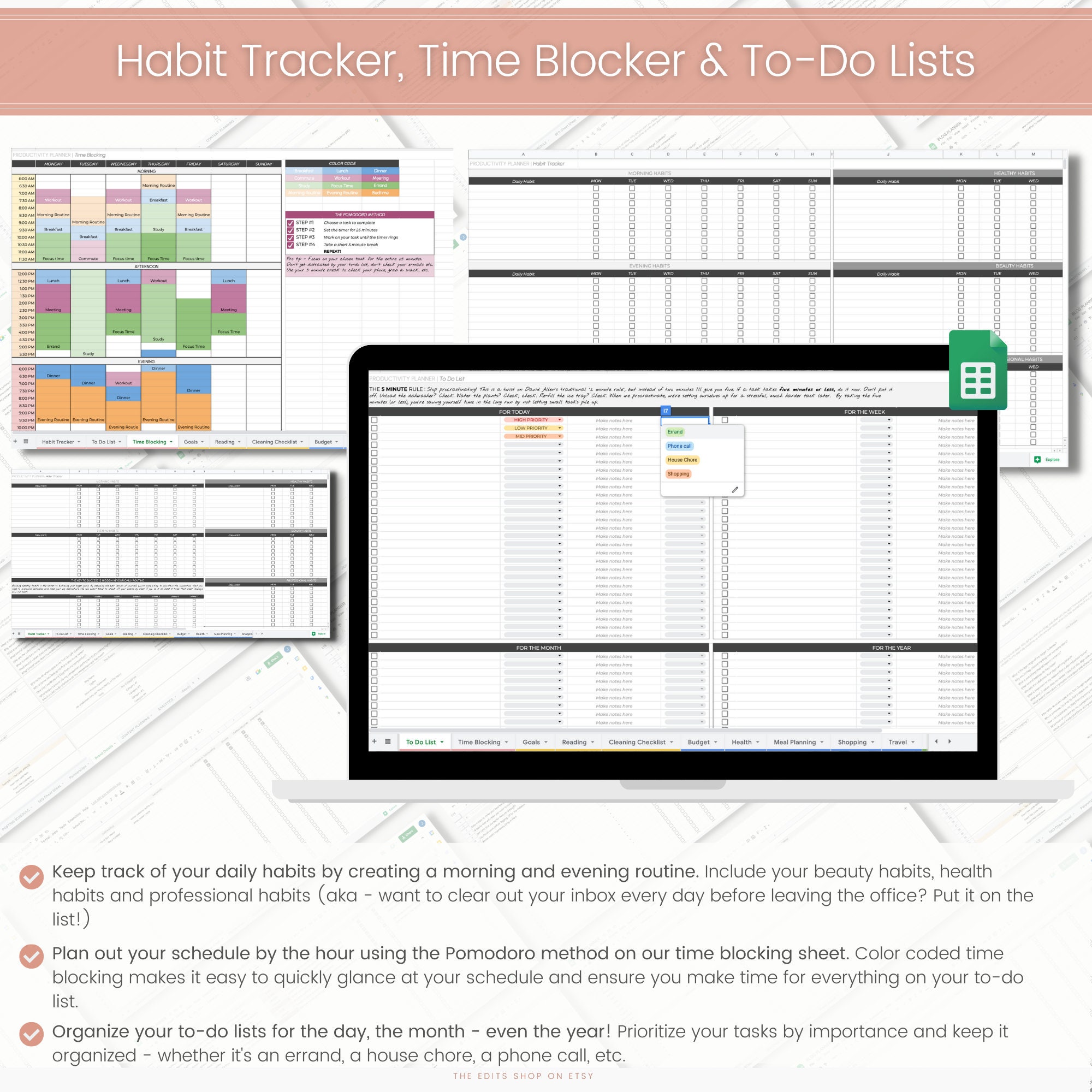 Productivity Planner | Google Sheets Digital Planner | Meal Planner ...