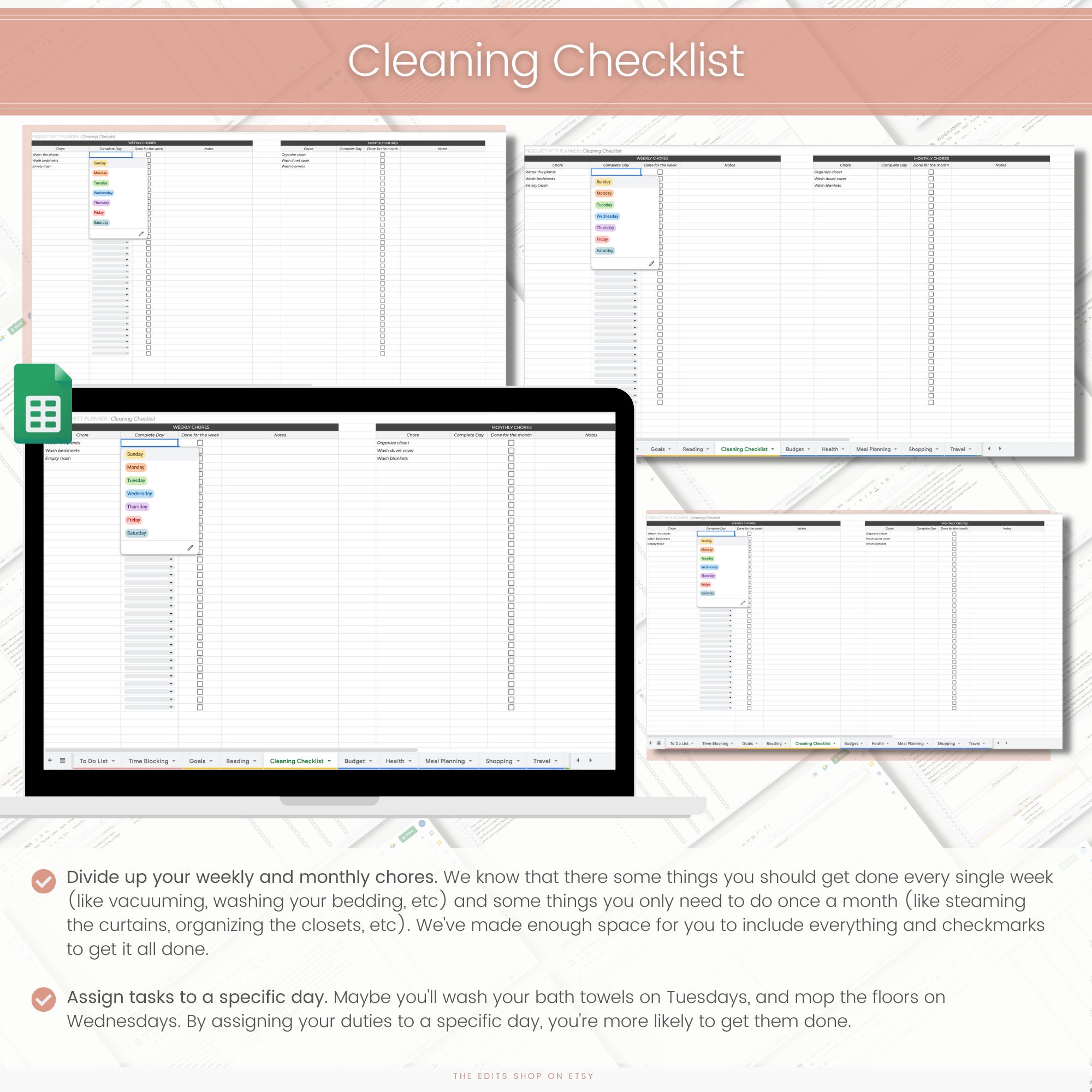 Productivity Planner Google Sheets Digital Planner Meal Planner Sheets ...