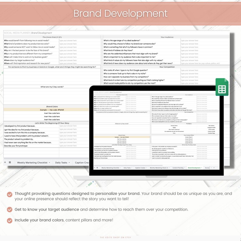 Social Media Checklist | Google Sheets Digital Planner | Growth Planner ...