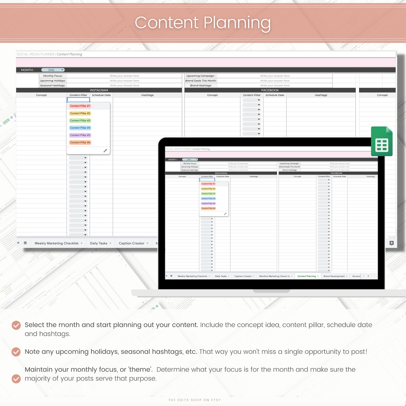 Social Media Checklist | Google Sheets Digital Planner | Growth Planner ...