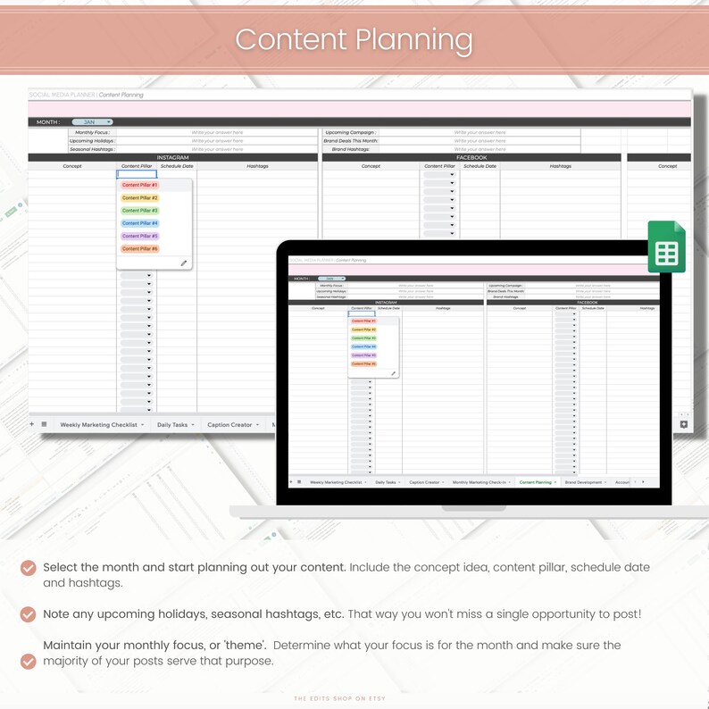 Social Media Checklist | Google Sheets Digital Planner | Growth Planner ...
